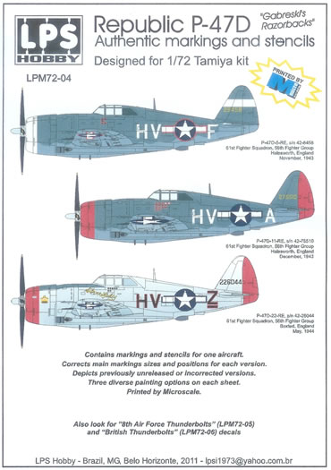 P-47D Decal Sets, PS Hobby, 1/72 scale Review by Mark Davies